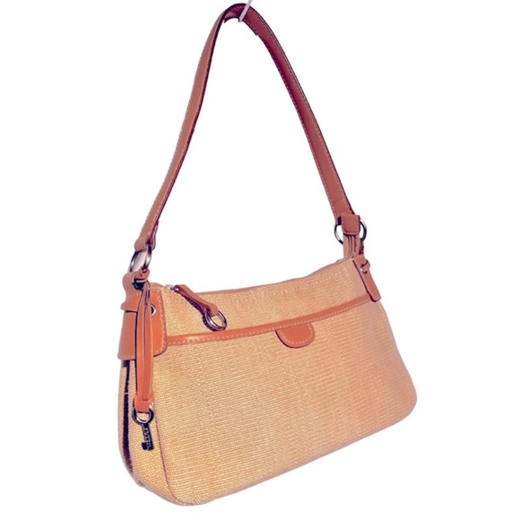 Fossil | Bags | Fossil Beige Canvas Leather Trimmed Hobo Shoulder Bag ...
